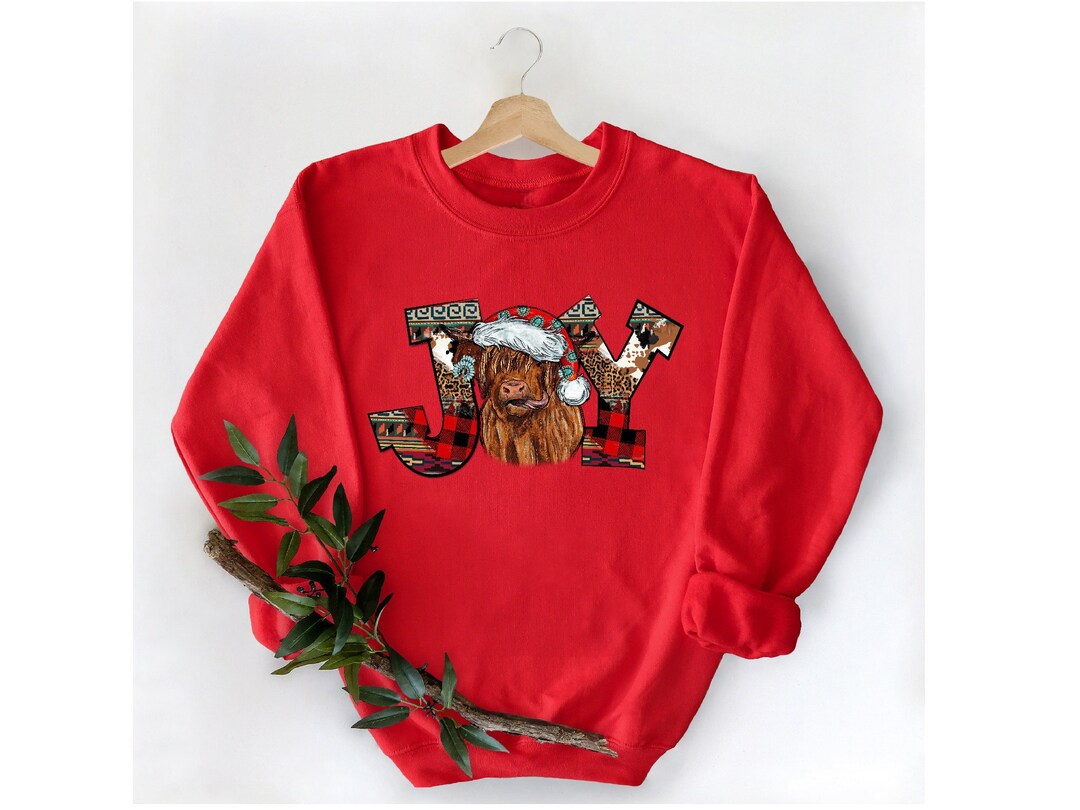 Joy Highline Cow Sweatshirt, Christmas Cow Hoodie, Highland Cow ...