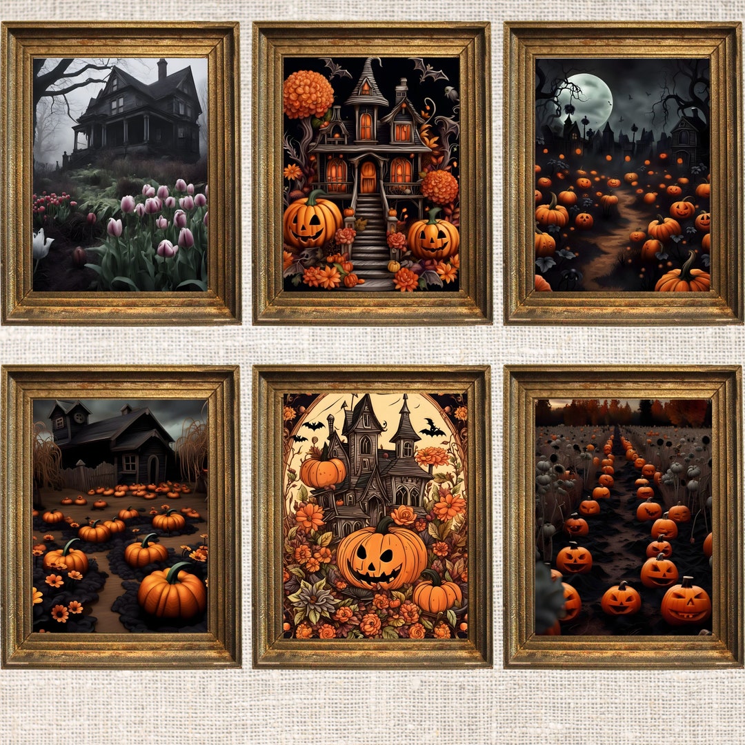 Printable Halloween Wall Art Print Bundle Set, Halloween Haunted House ...