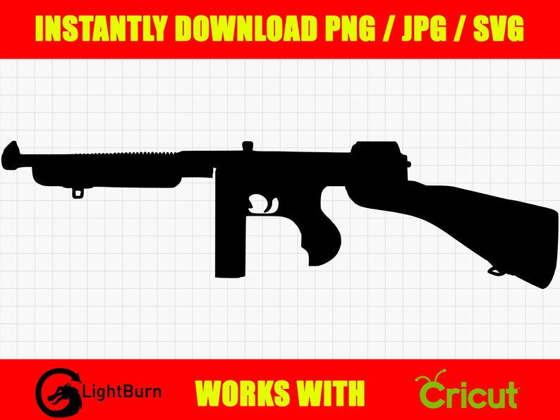 Thompson Military Submachine Gun SMG Silhouette Digital Download Png ...