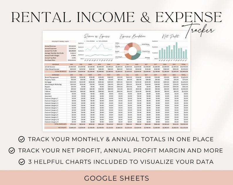 Rental Income and Expense Tracker Income Statement Spreadsheet Airbnb ...