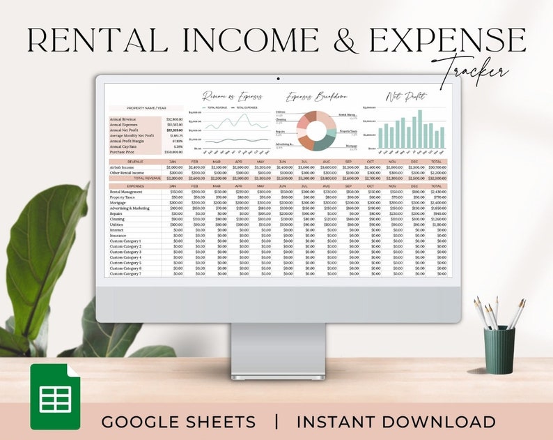 Rental Income and Expense Tracker Income Statement Spreadsheet Airbnb ...