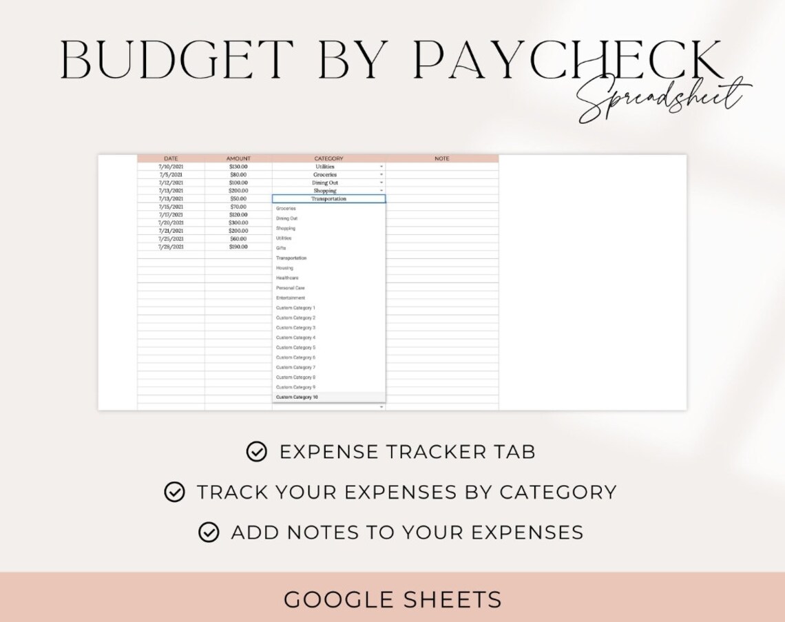 Paycheck Budget Spreadsheet Template for Google Sheets, Budget by ...