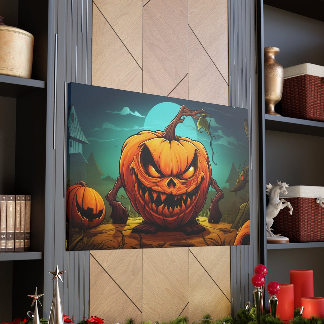 Jack-o-lantern Cartoon-style Halloween Canvas Print Wall Art Halloween ...