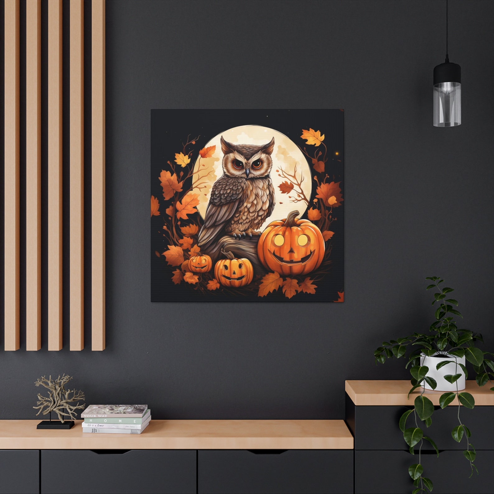 Cute Owl on a Pumpkin Halloween Canvas Print Fall Wall Art Owls Decor ...
