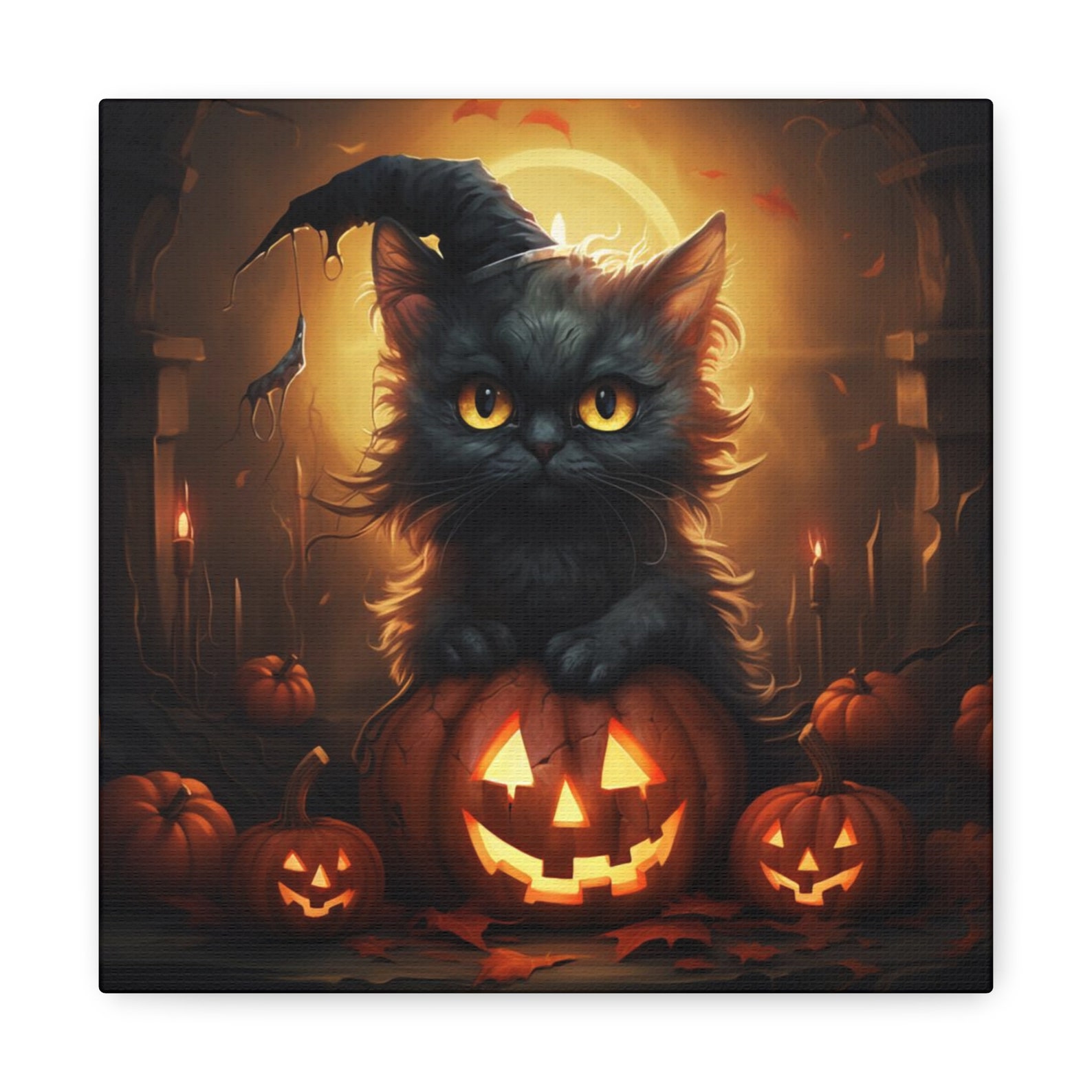 Cute Black Cat Halloween Canvas Print Wall Art Halloween Black Cats ...