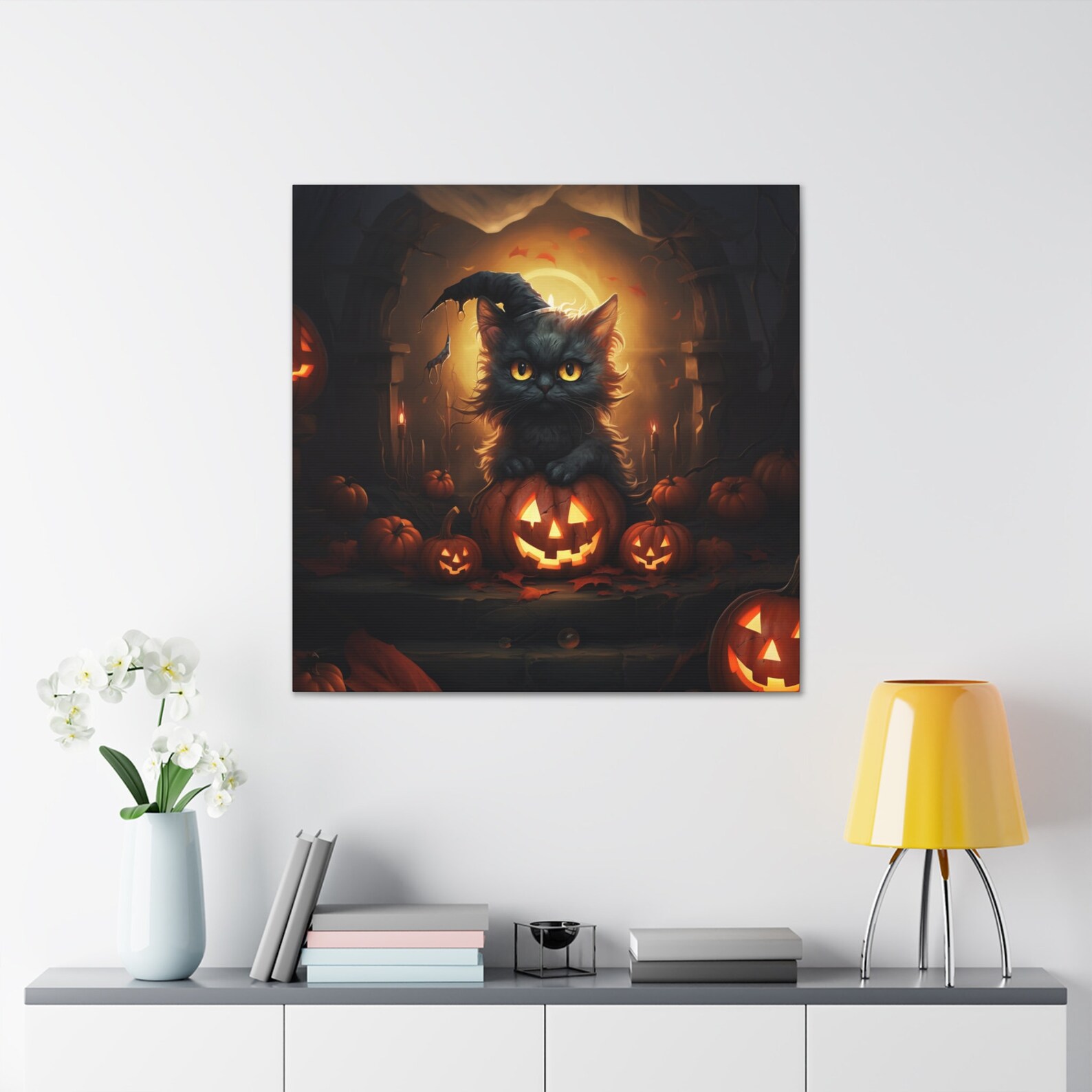 Cute Black Cat Halloween Canvas Print Wall Art Halloween Black - Etsy