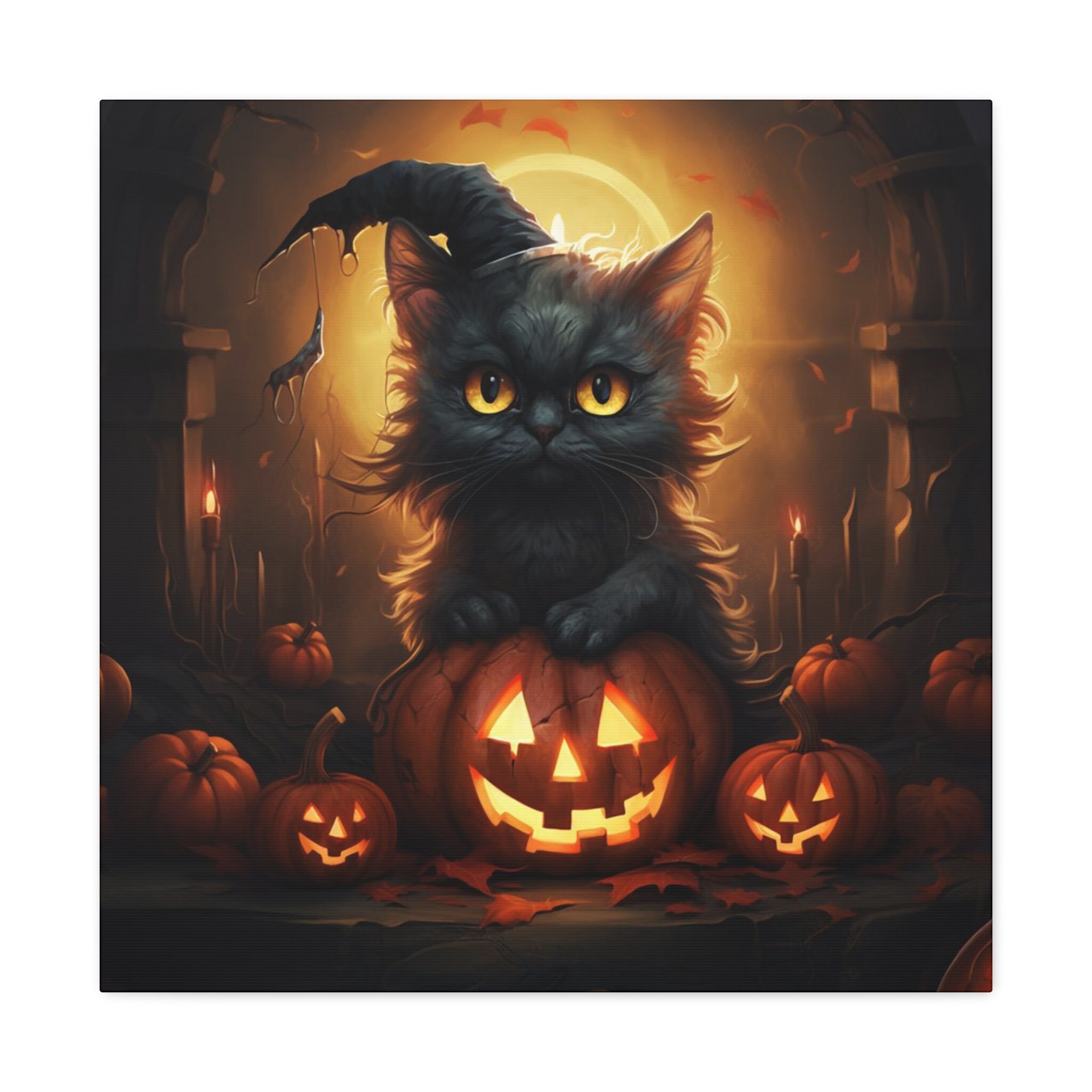 Cute Black Cat Halloween Canvas Print Wall Art Halloween Black - Etsy