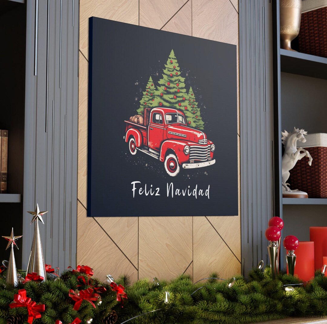 Red Christmas Truck Feliz Navidad Canvas Print Christmas Truck - Etsy