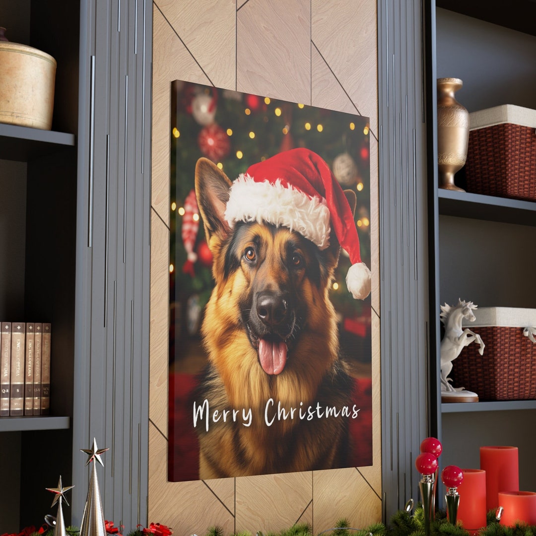 German Shepherd With Santa Hat Canvas Print Wall Art Decor German ...