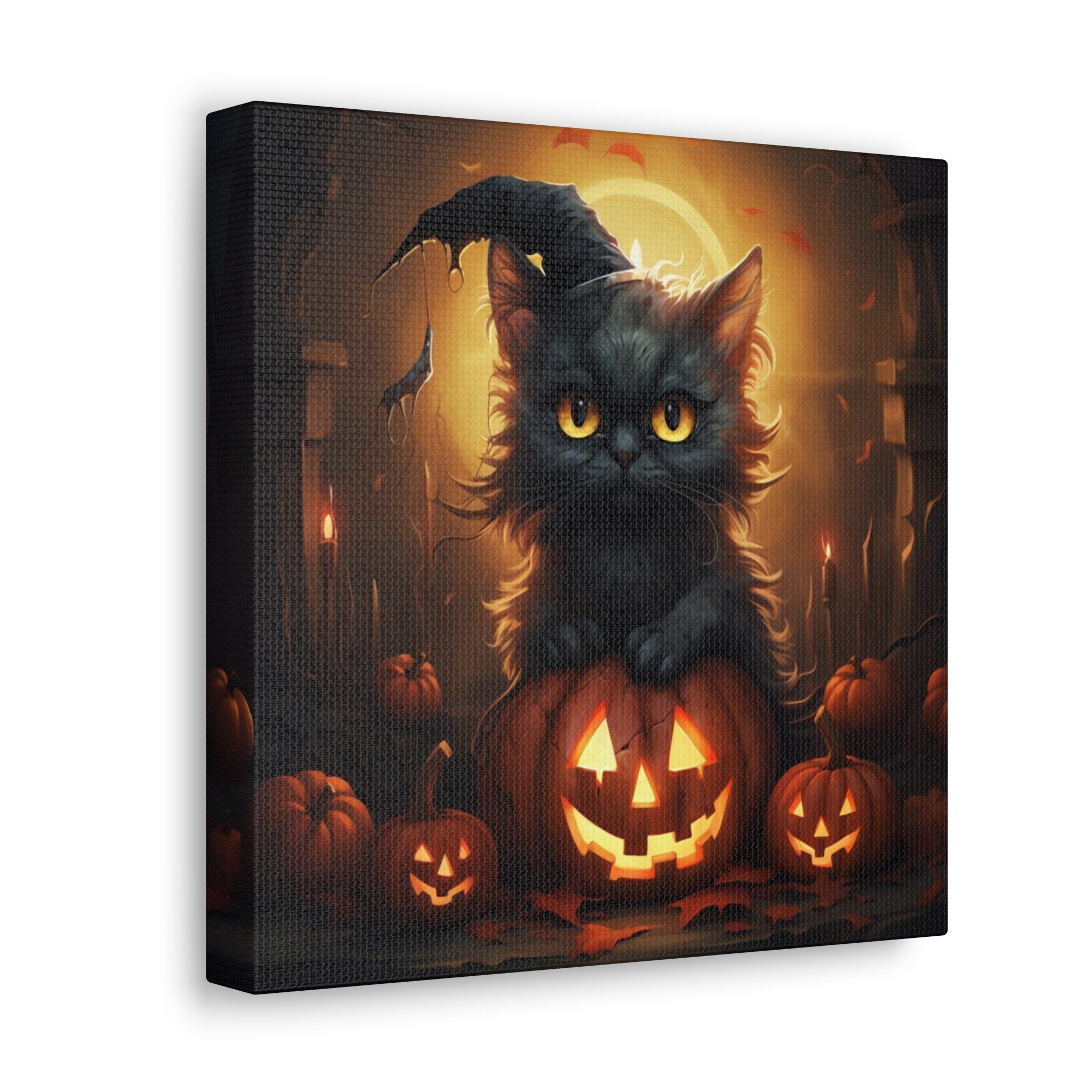 Cute Black Cat Halloween Canvas Print Wall Art Halloween Black Cats ...