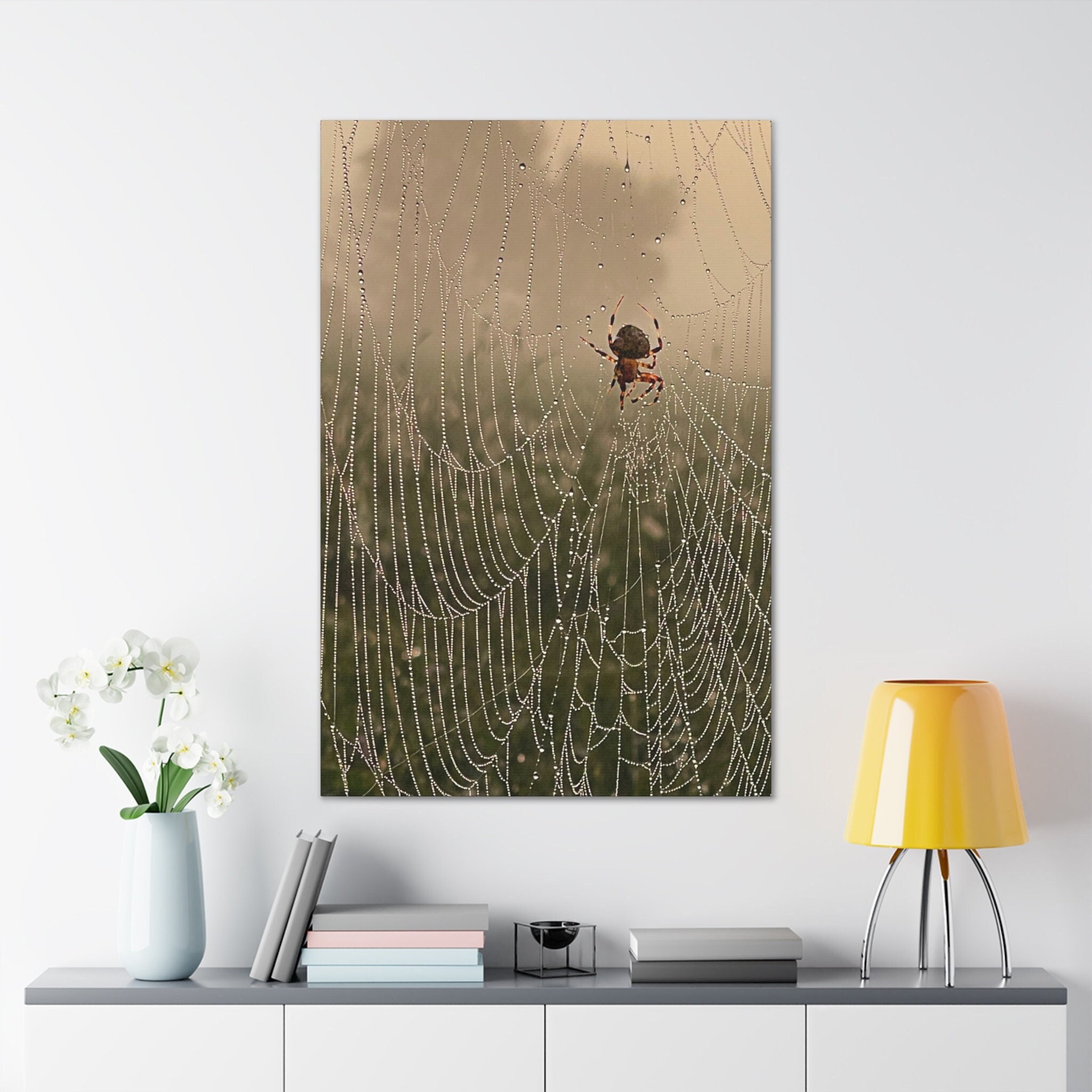 Spider on Dew-soaked Web Canvas Print Wall Decor Art Aesthetic Wildlife ...