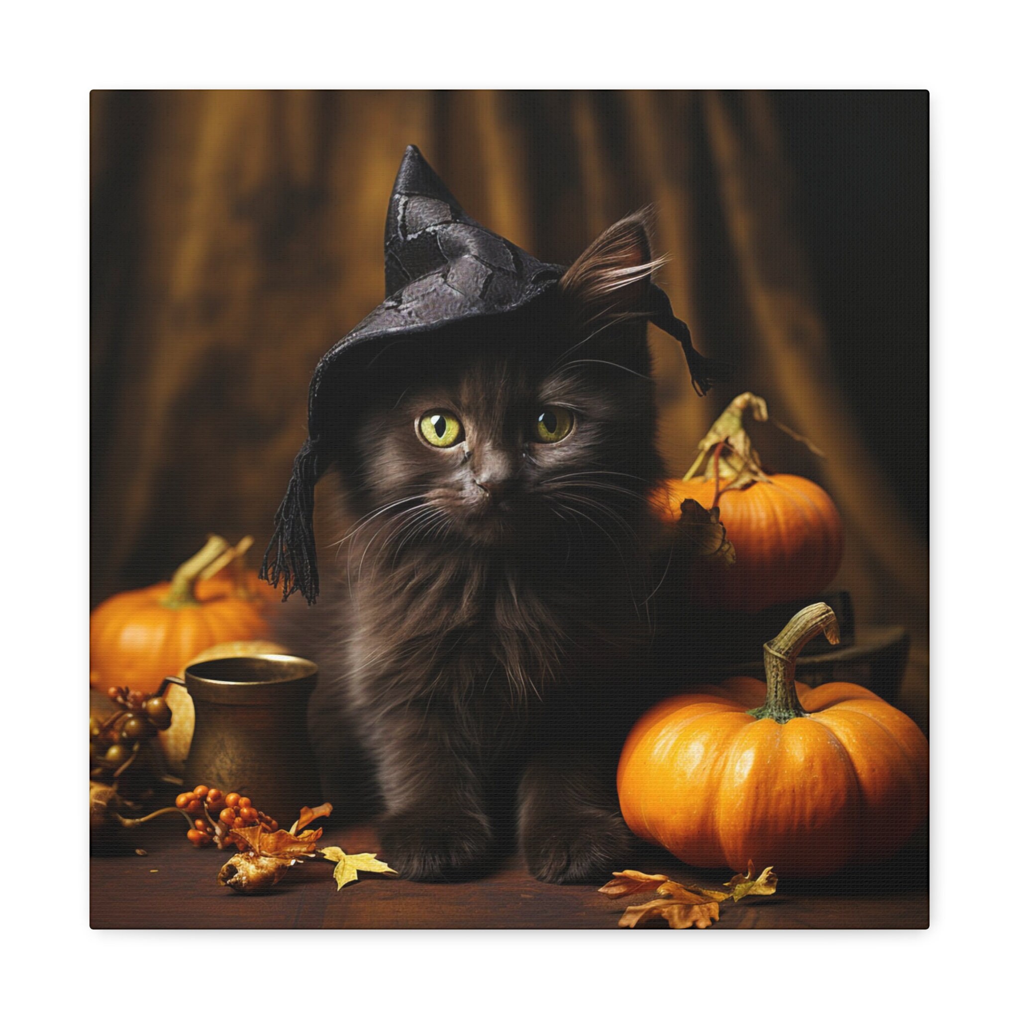 Halloween Wall Art Cute Black Cat Wearing a Witch's Hat - Etsy