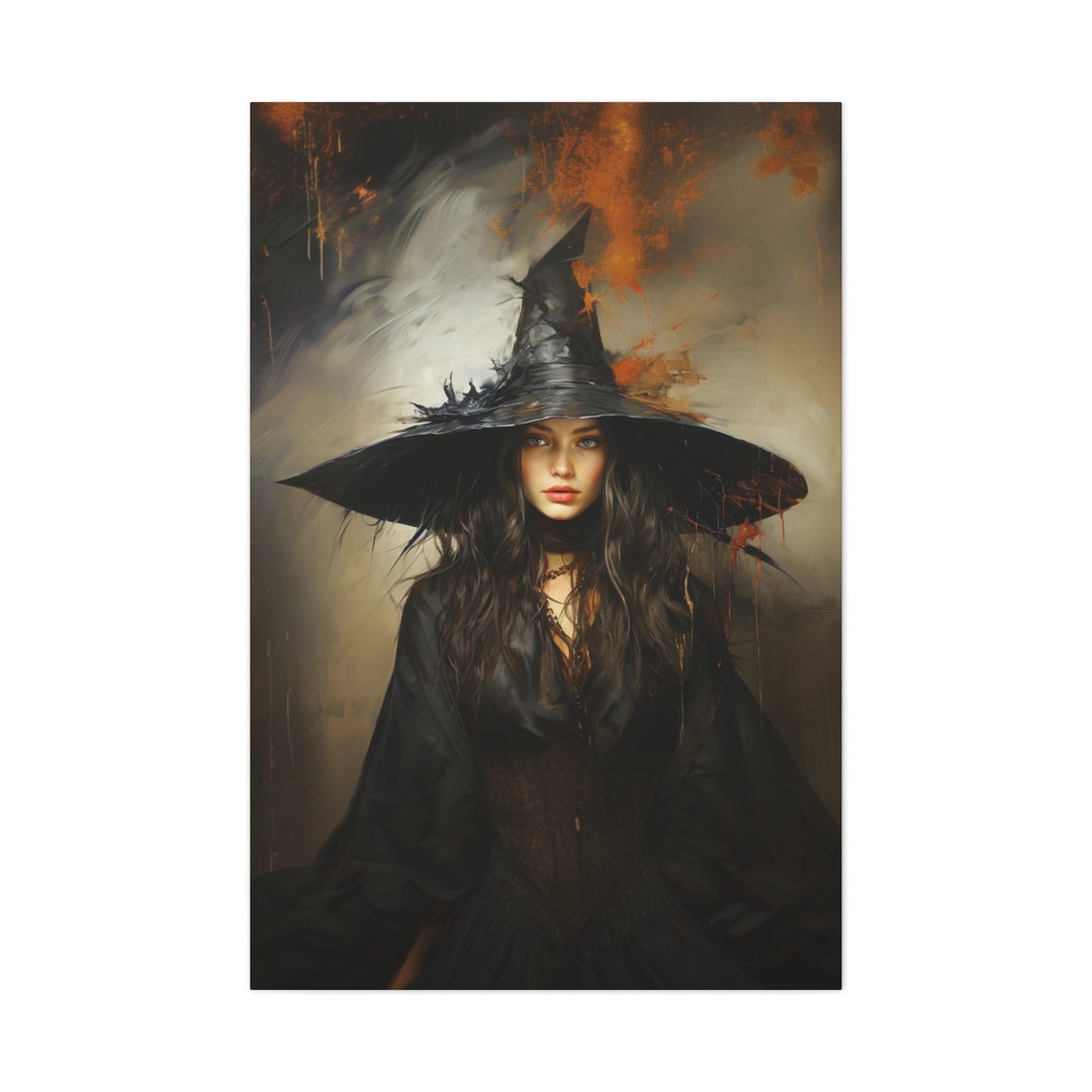 Pretty Witch modern Art Style Halloween Canvas Print Wall Art Halloween ...