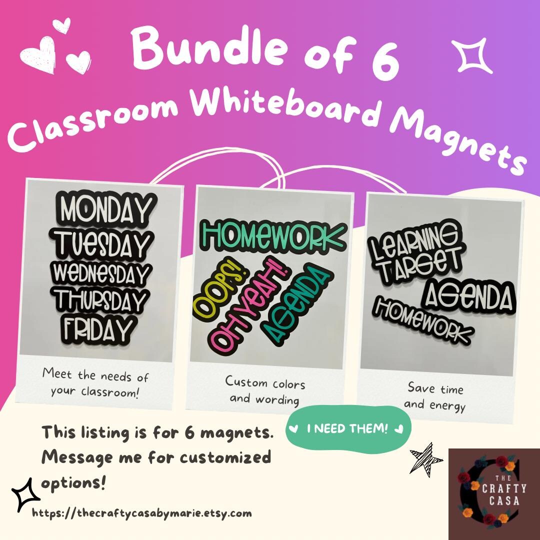 BUNDLE 6 Classroom Whiteboard Magnets, Teacher Magnets, Teacher Gifts ...