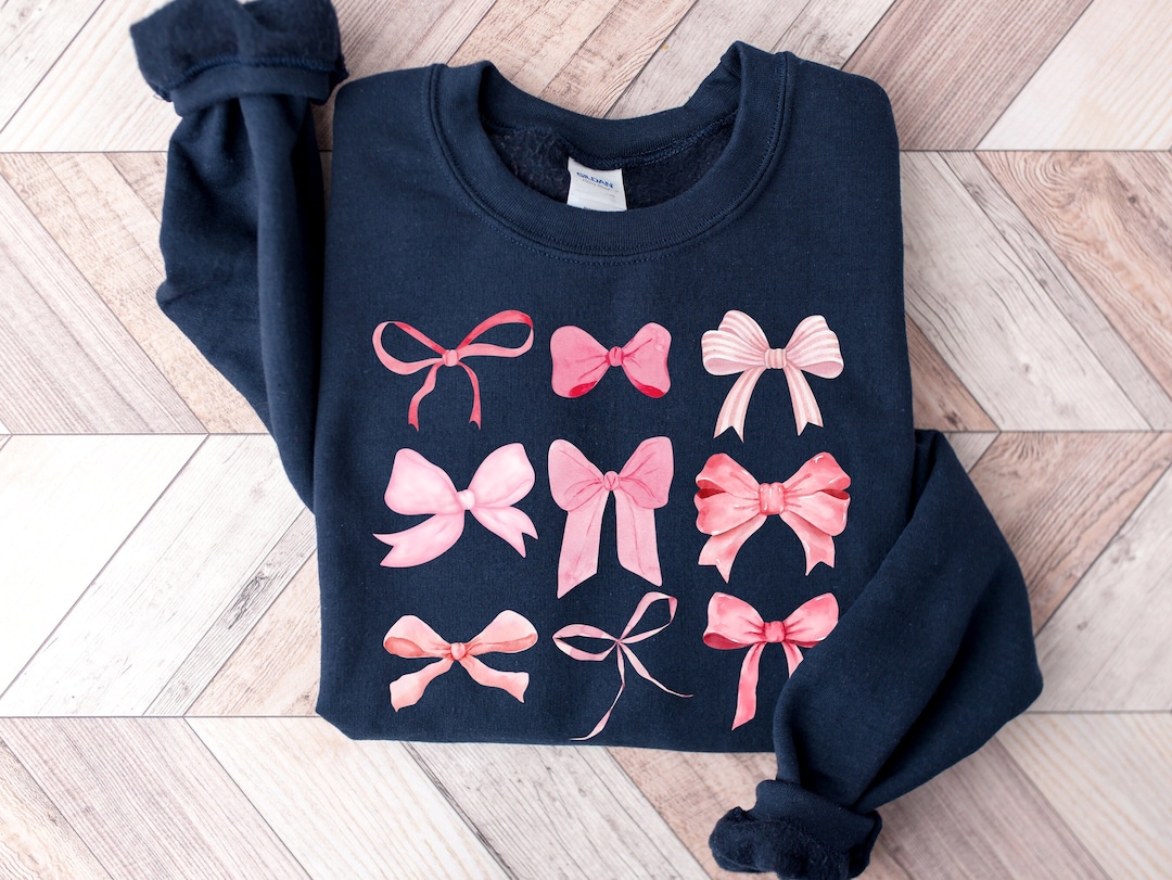 Pink Bow Sweatshirt, Valentines Gift, Trendy Ribbon Crewneck, Valentine's Day Sweatshirt, Cute ...