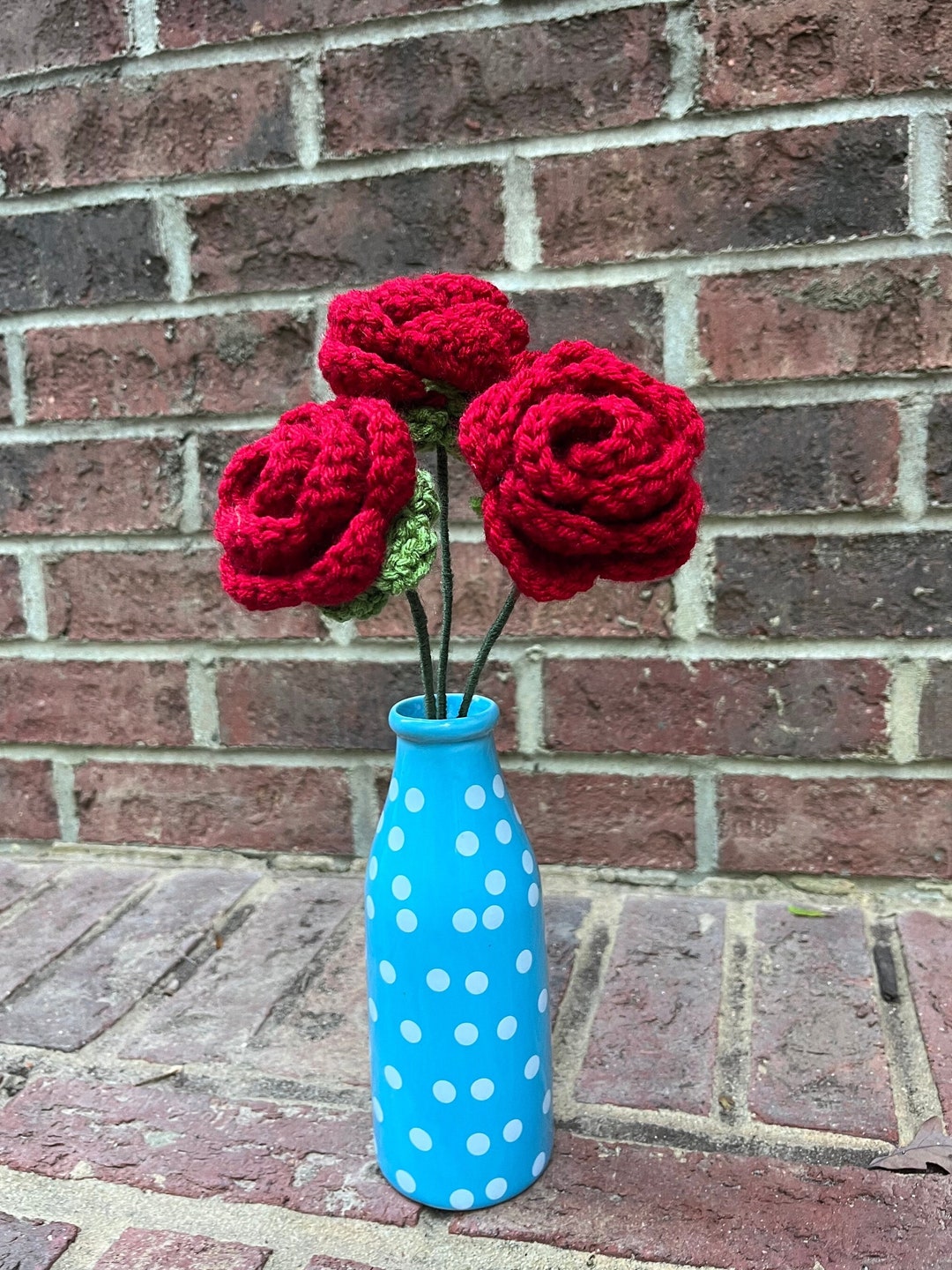 Crochet Red Roses (set of 3 or 6) - Etsy