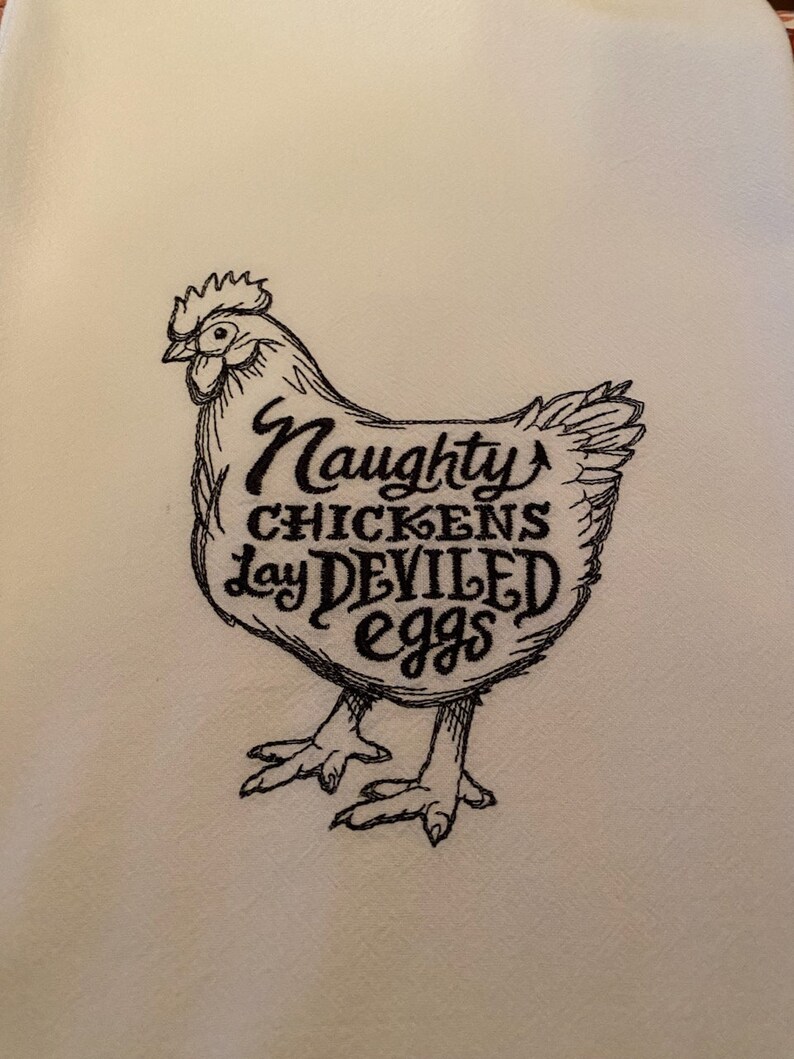 Naughty Chickens Lay Deviled Eggs Kitchen Dish Towel. Machine ...