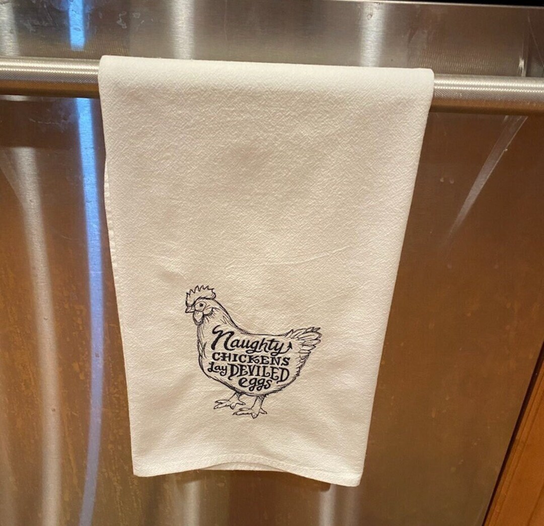 Naughty Chickens Lay Deviled Eggs Kitchen Dish Towel. Machine ...