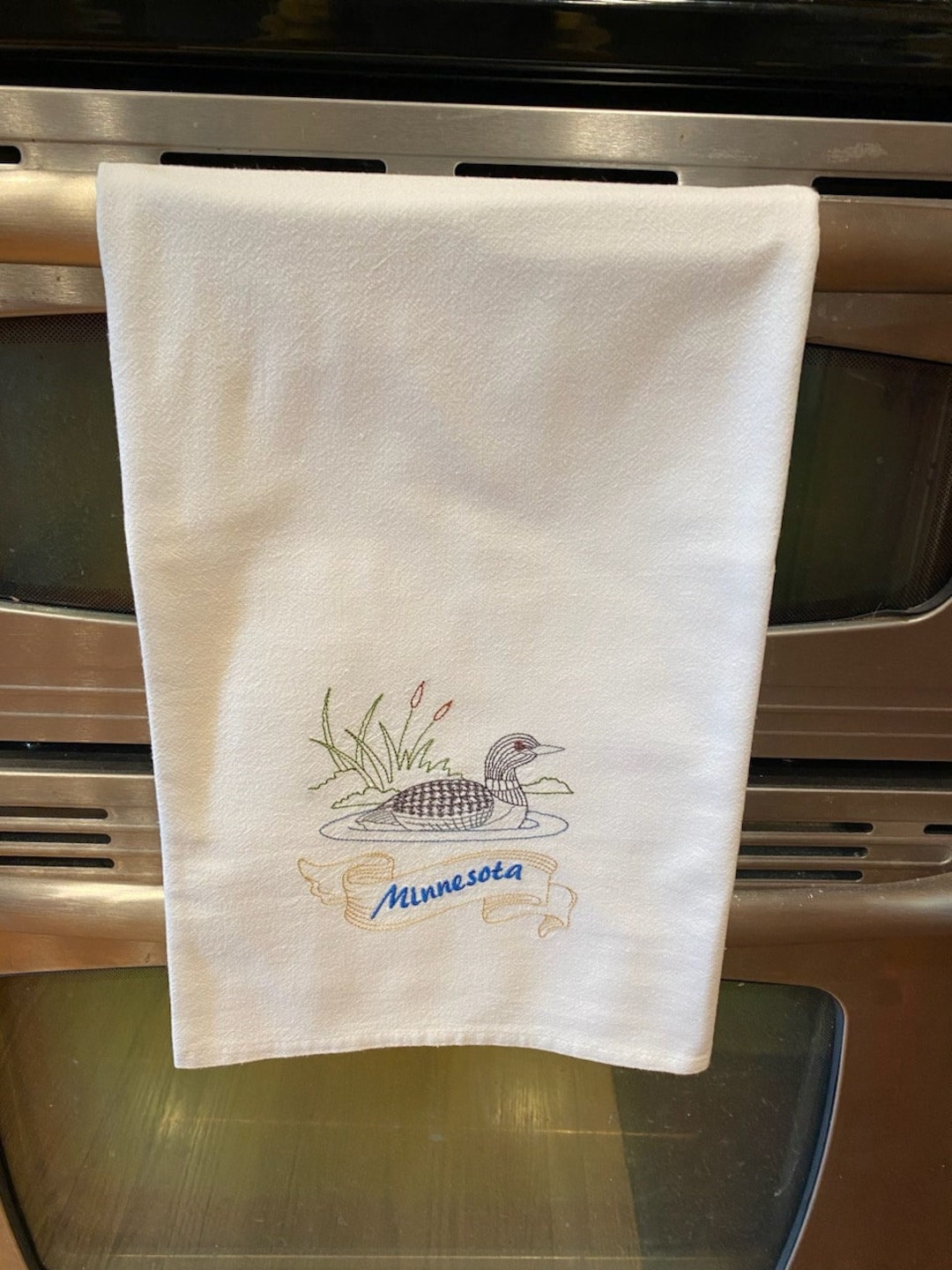 Minnesota State Bird (loon) Kitchen Dish Towel. Machine Embroidered ...