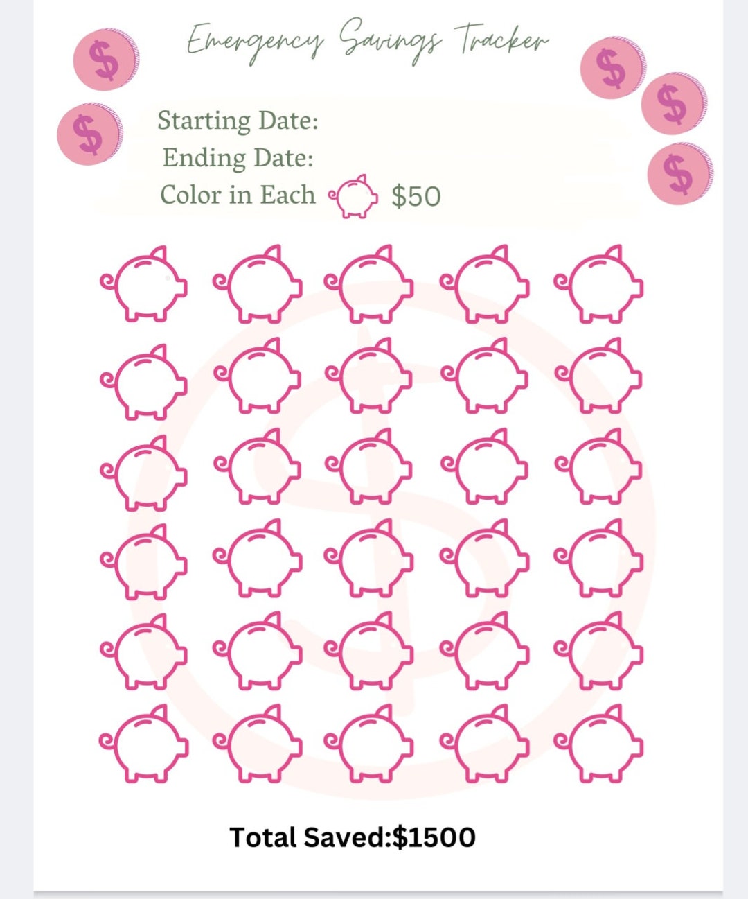 Pig Out on Savings Emergency Fund Tracker - Etsy