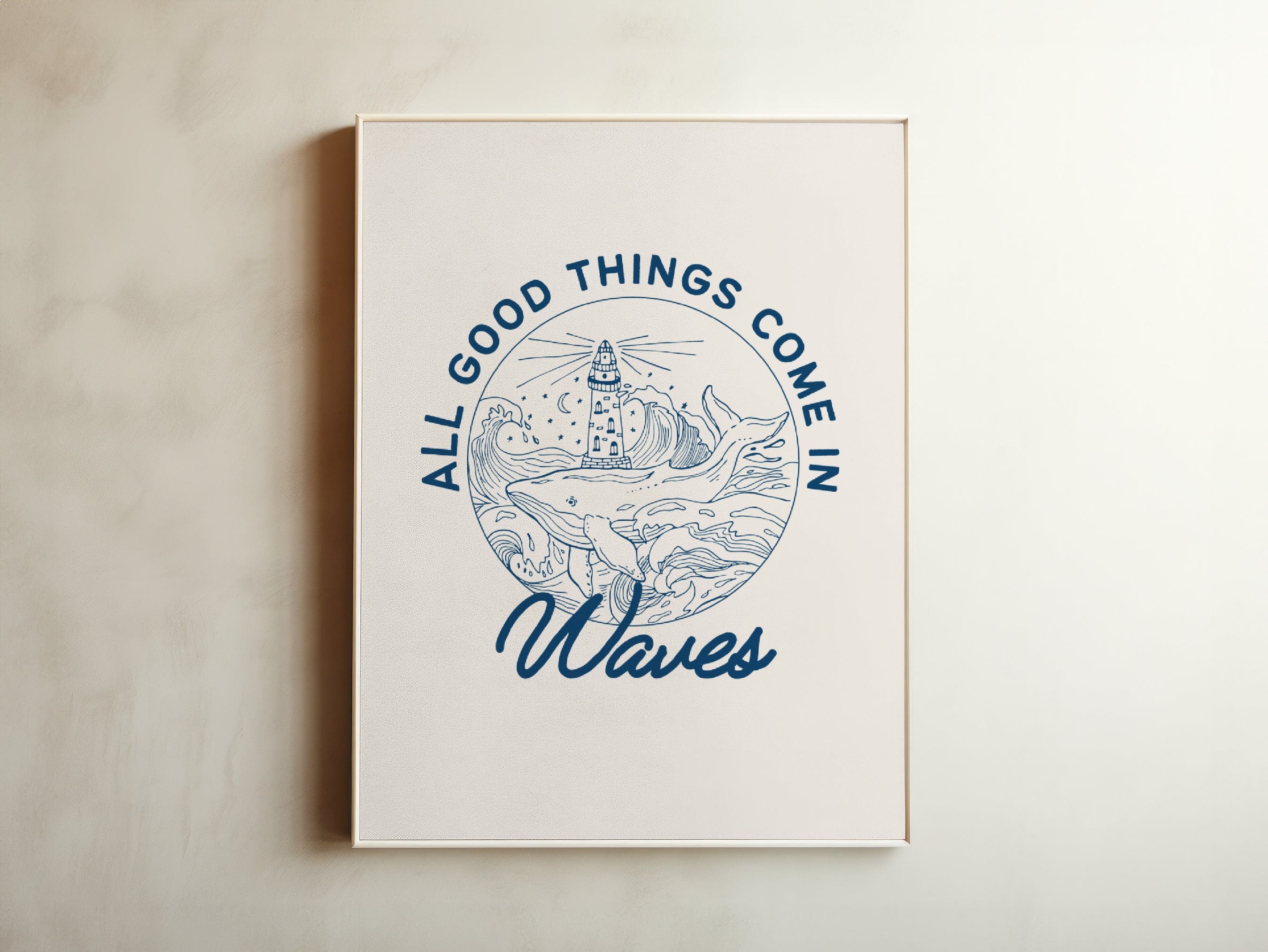 Beachy Wall Art Surf Poster Wave Poster Modern Nautical Art Whale ...
