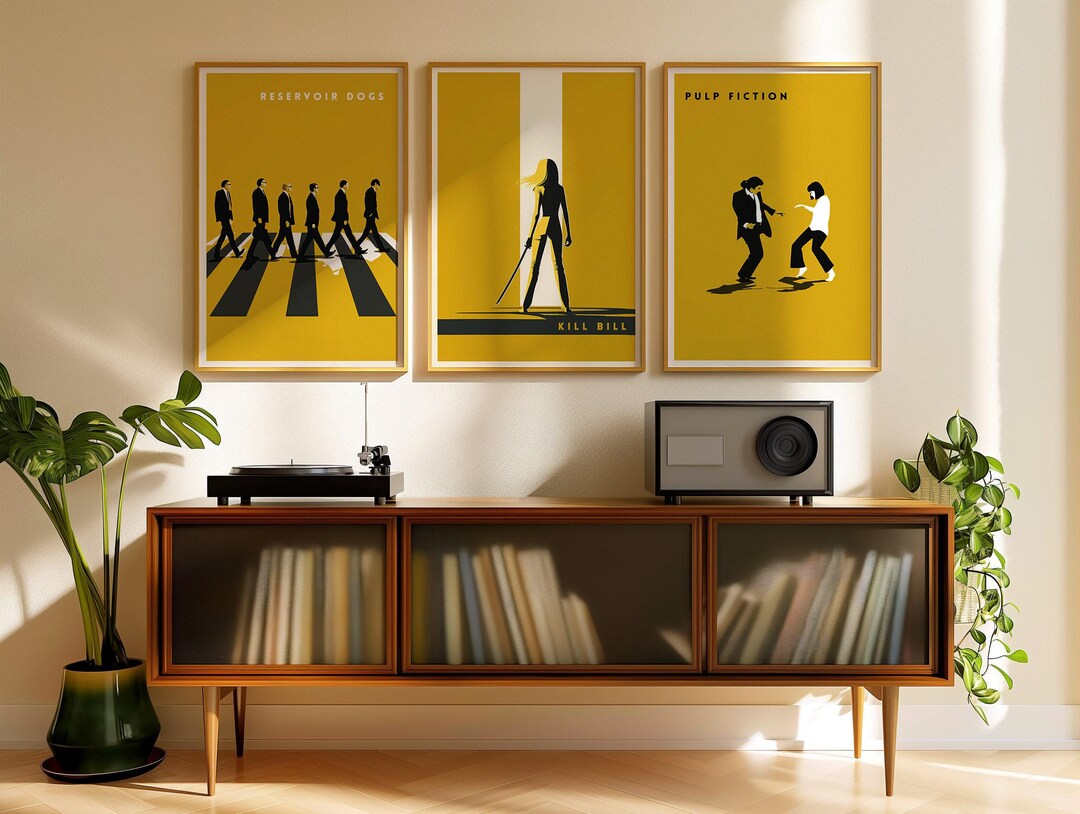 Tarantino Movie Poster Set of 3: Minimalist Yellow Prints for for Film ...