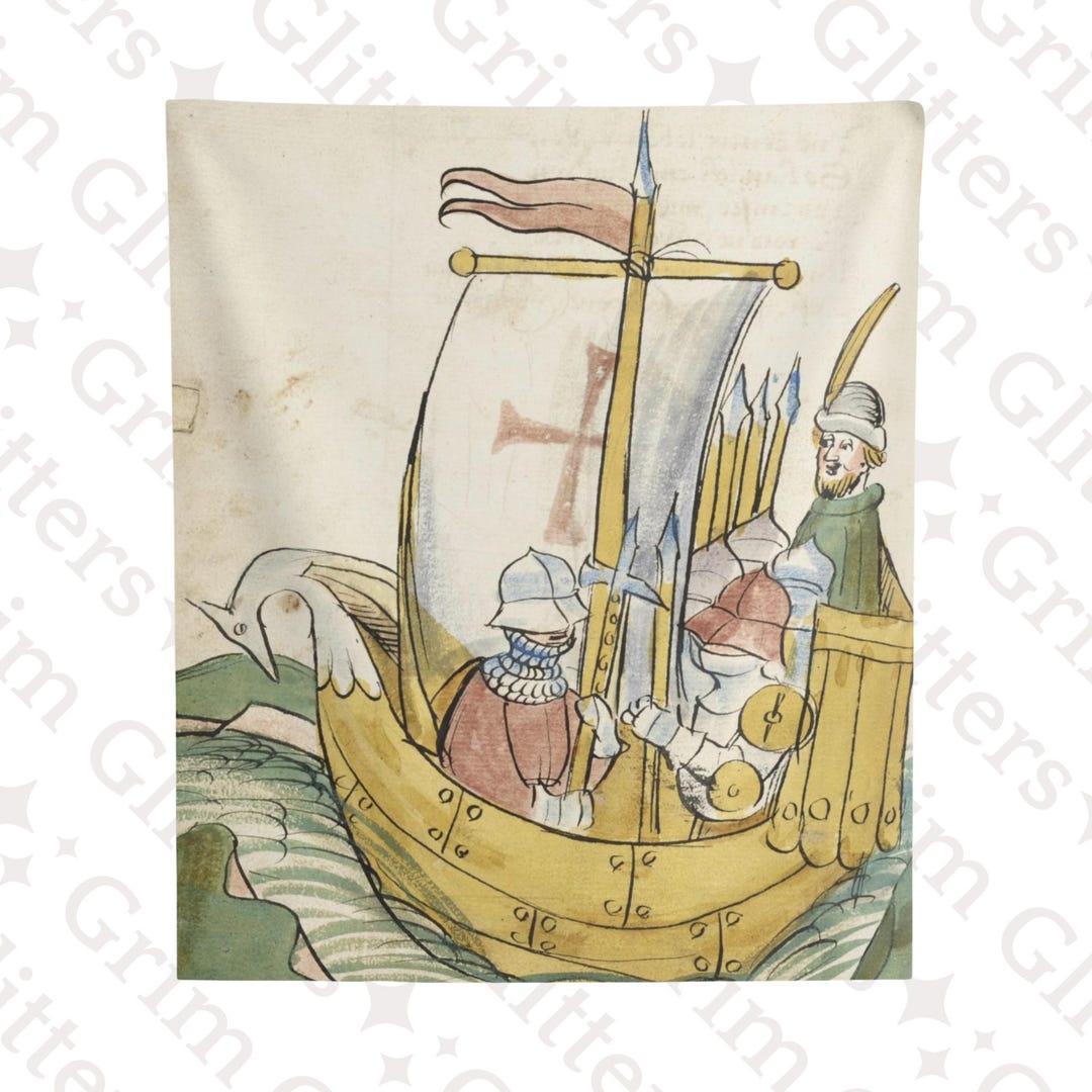 Medieval Soldiers Tapestry: Tristan Und Isolde Manuscript Art Wall ...