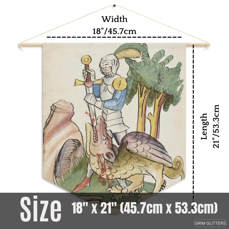 Knight Slaying Dragon Pennant: Medieval German Art Wall Hanging - Etsy
