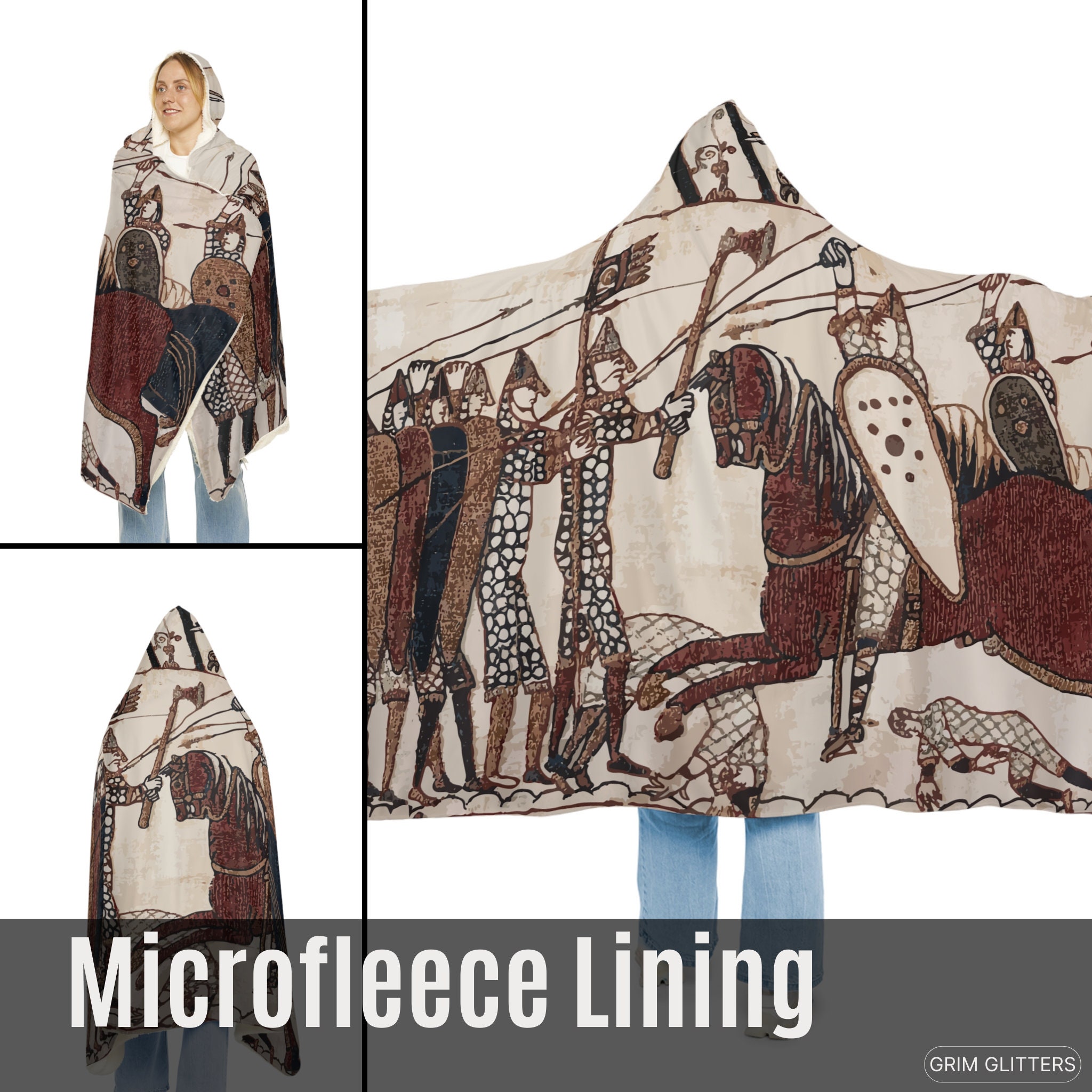 Bayeux Tapestry Snuggle Cloak: Medieval Norman Knights Hooded Blanket ...