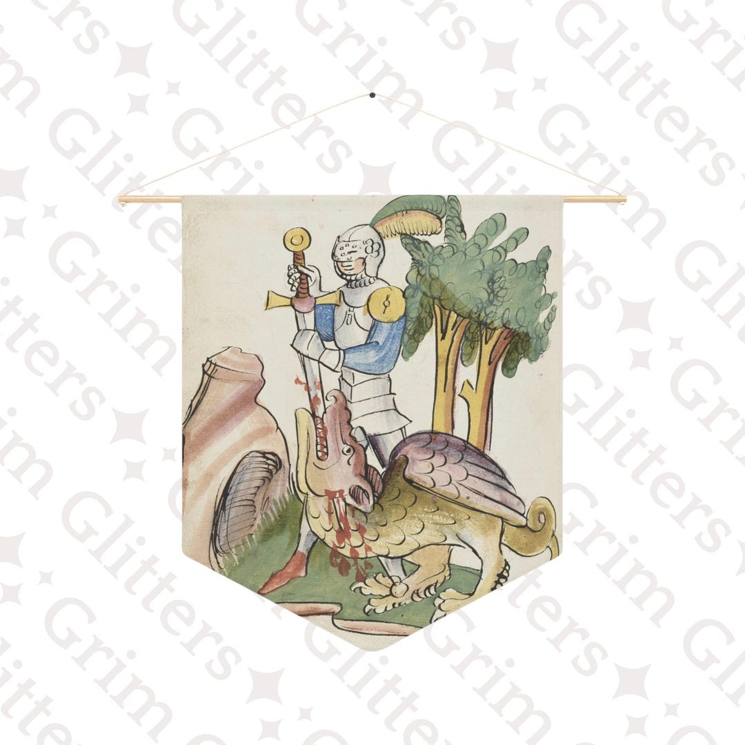 Knight Slaying a Dragon Pennant Banner - Tristan Und Isolde Manuscript ...