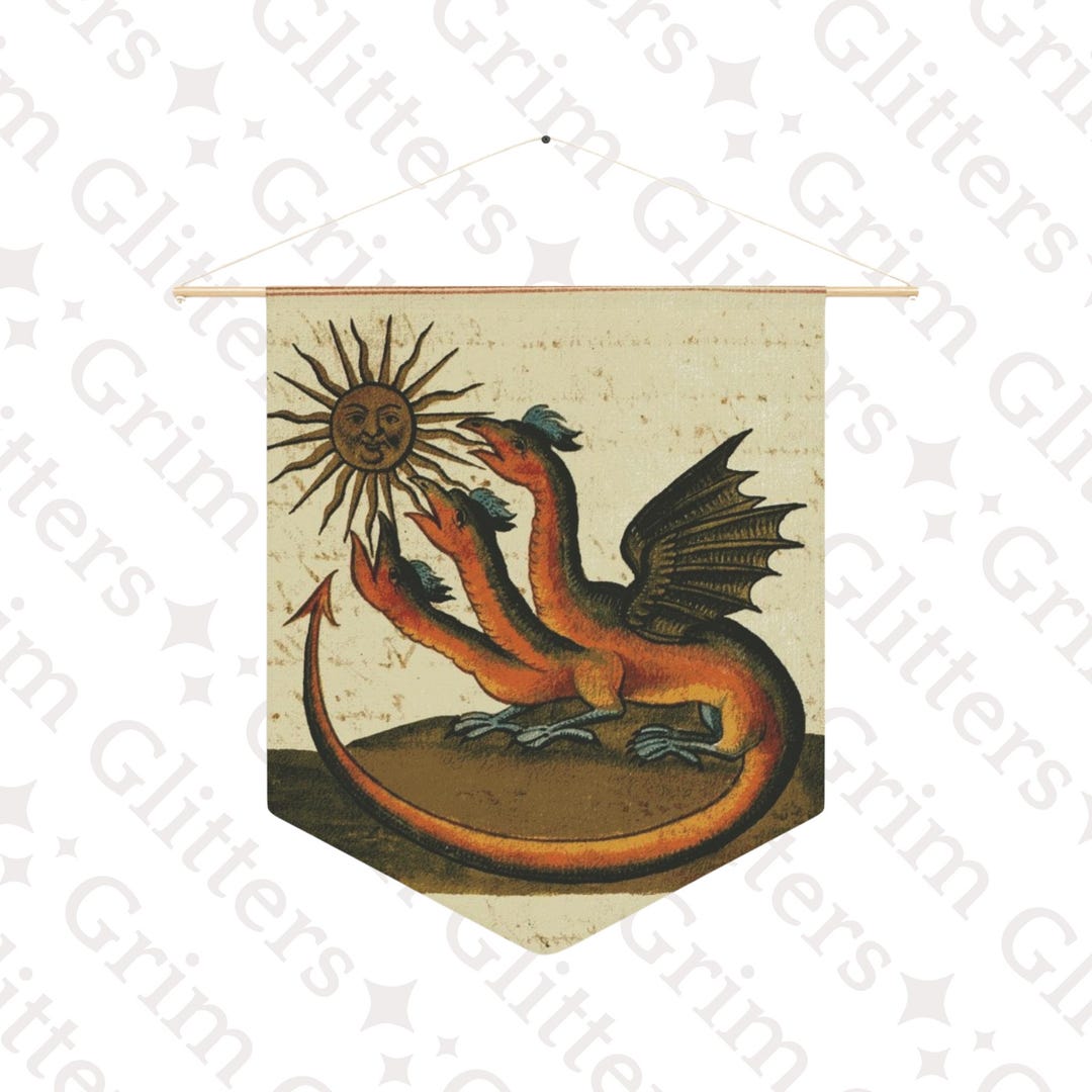 Three-headed Dragon Pennant: Clavis Artis Alchemical Symbol Wall ...