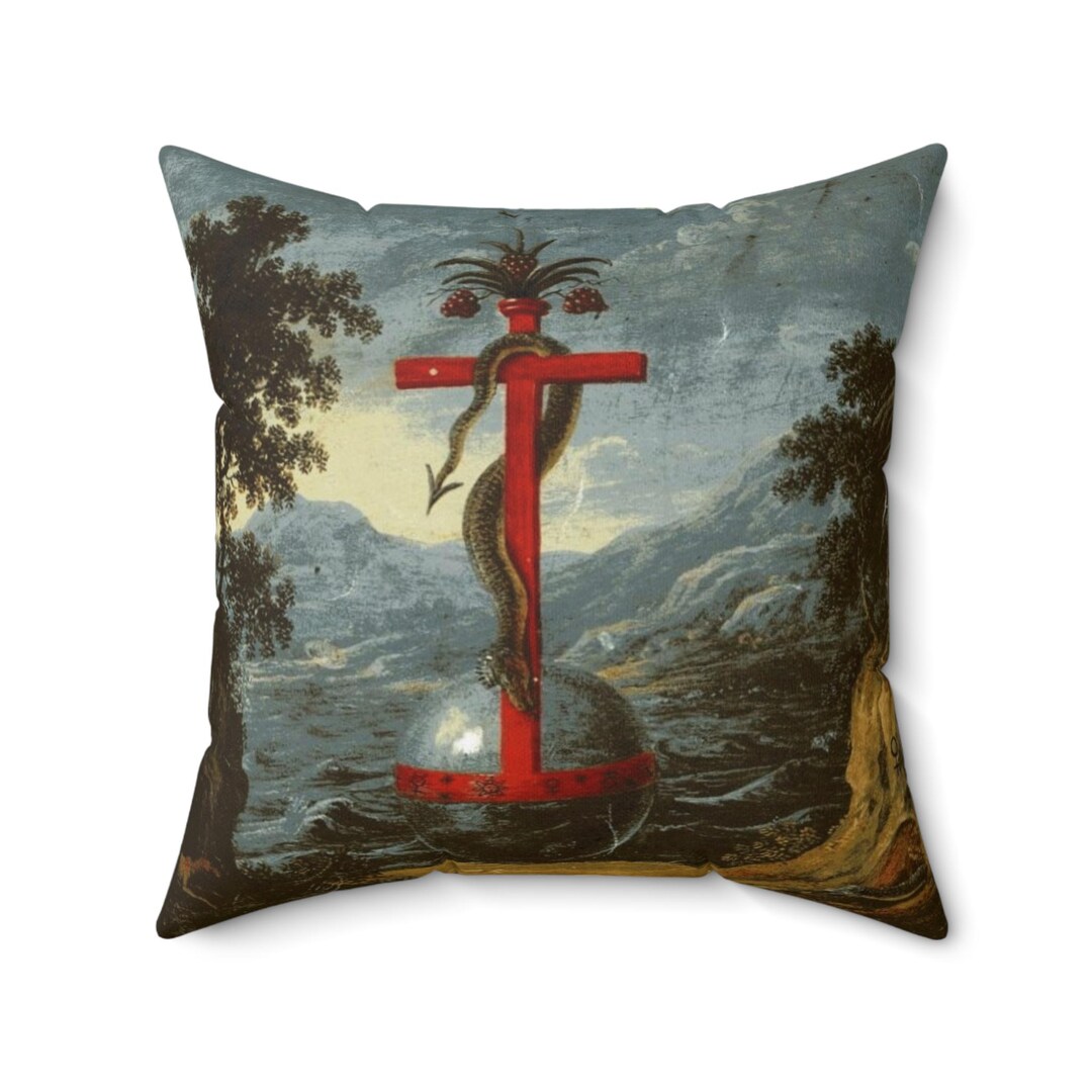 Crucified Serpent Square Pillow Clavis Artis Manuscript Esoteric Home ...