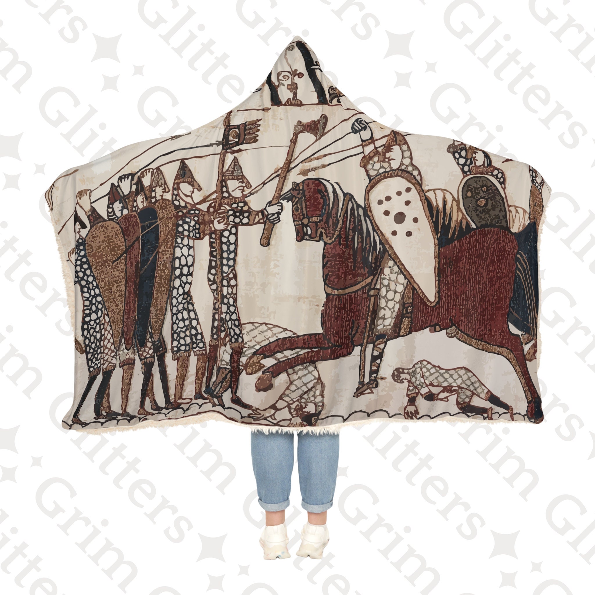 Bayeux Tapestry Snuggle Cloak: Medieval Norman Knights Hooded Blanket ...