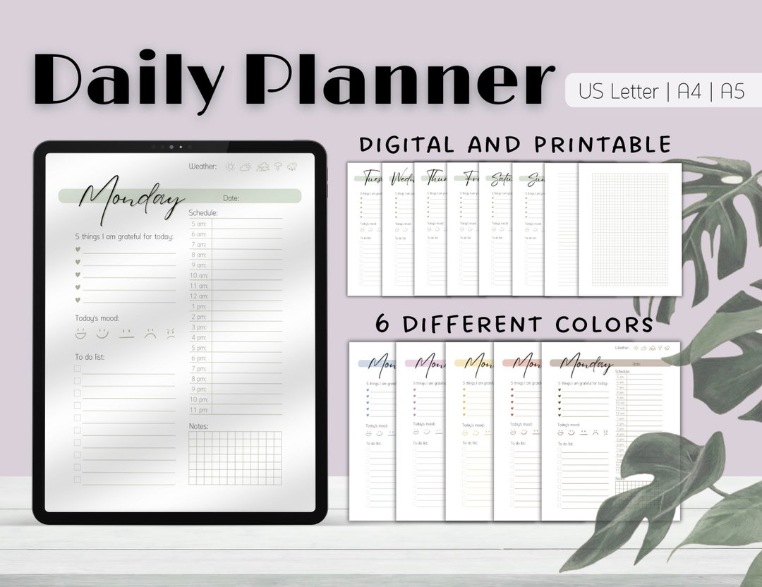 Undated Daily Planner Template | 7 Day Printable Schedule | Digital to ...