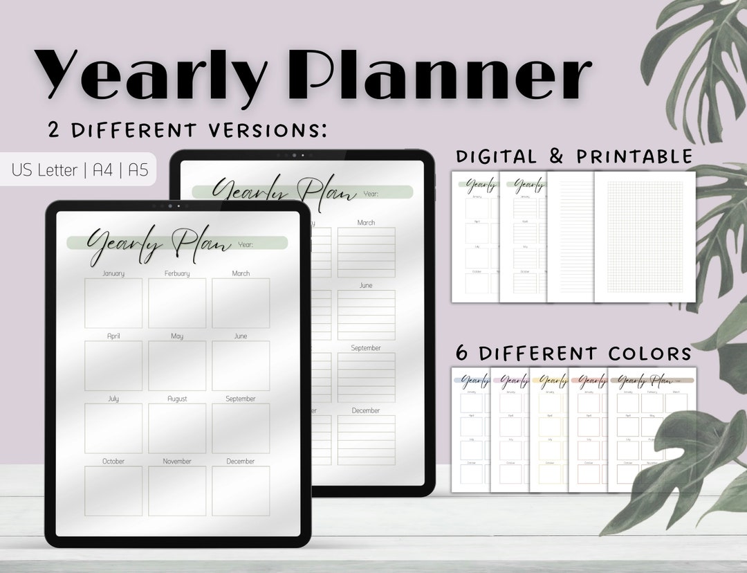 Undated Yearly Planner Template | Printable Year Schedule | Digital to ...