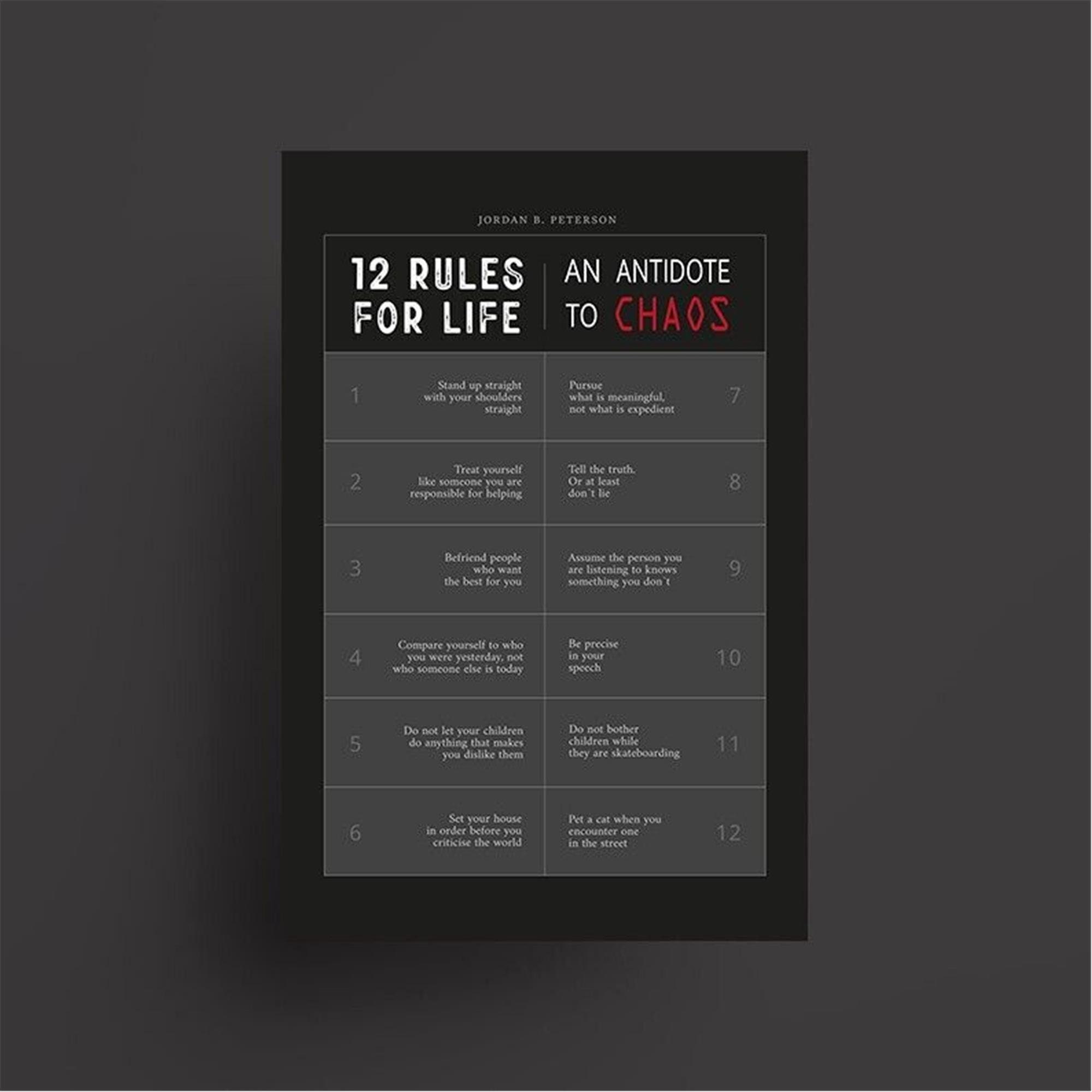 Jordan Peterson Motivational 12 rules for life Poster Unframed 12x18 ...