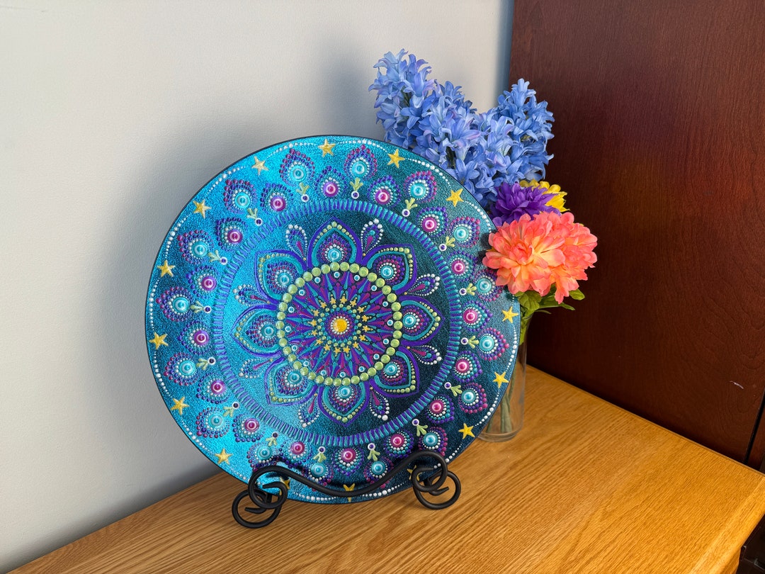 Hand-painted Lazy Susan Dot Art Mandala Lazy Susan 14 Bamboo Lazy Susan ...