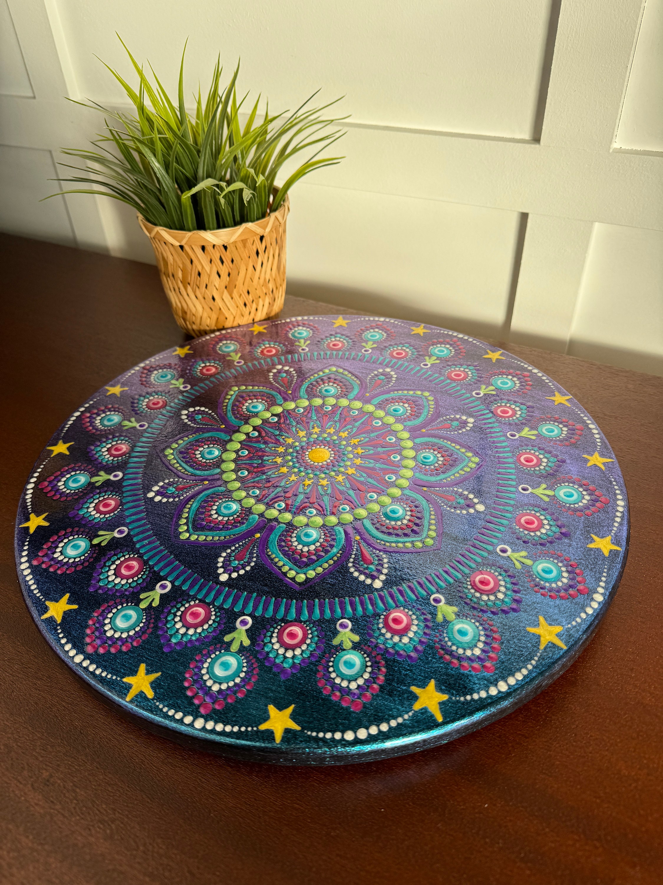 Hand-painted Lazy Susan | Dot Art Mandala Lazy Susan | 14" Bamboo Lazy ...