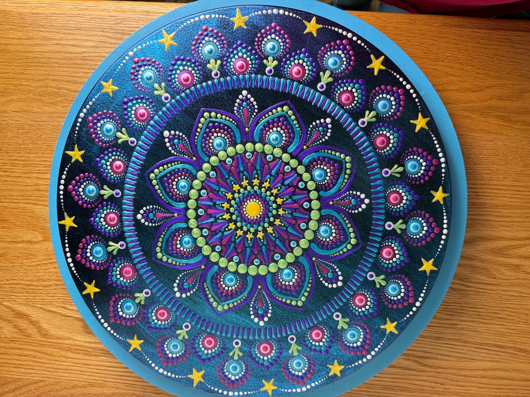 Hand-painted Lazy Susan | Dot Art Mandala Lazy Susan | 14" Bamboo Lazy ...