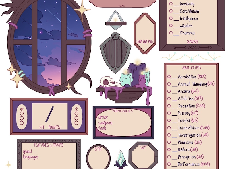 Hoja de personaje de Mage's Study DnD 5E: arte con temática de ...