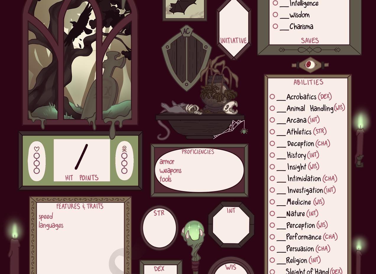 Necromancer's Lair Dnd 5E Character Sheet: Undead Inspired Custom ...