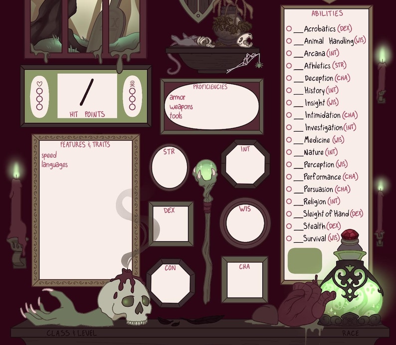 Dark Magic Lair Dnd 5E Character Sheet: Necromancy/undead Themed Art ...