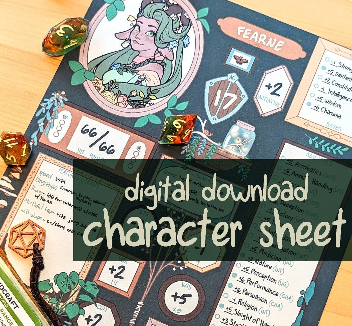 Druid's Grove Dnd 5E Character Sheet: Nature Inspired Custom Fillable ...