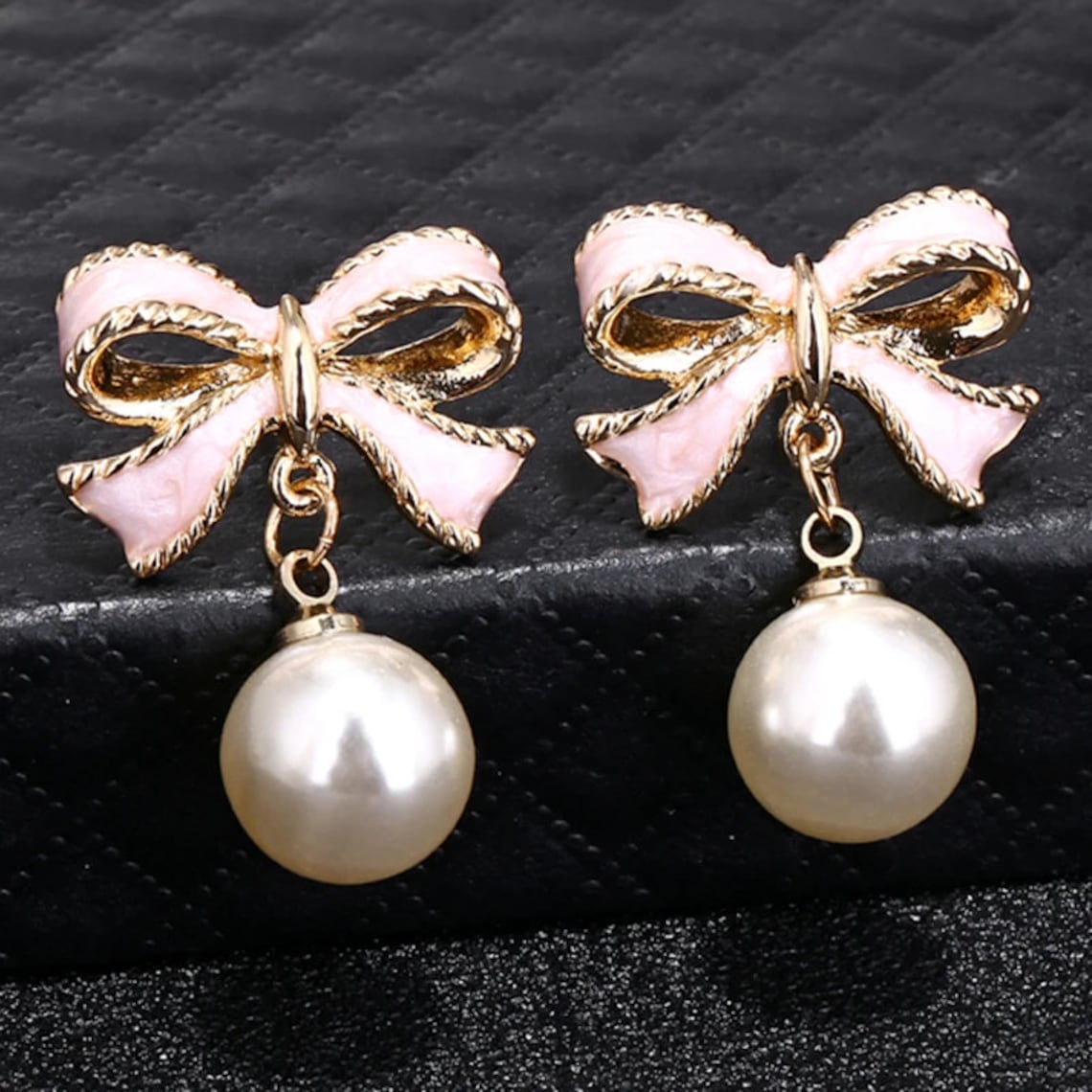 Hot Fashion Cute Pink Bow Earrings Pearl Earrings for Women - Etsy