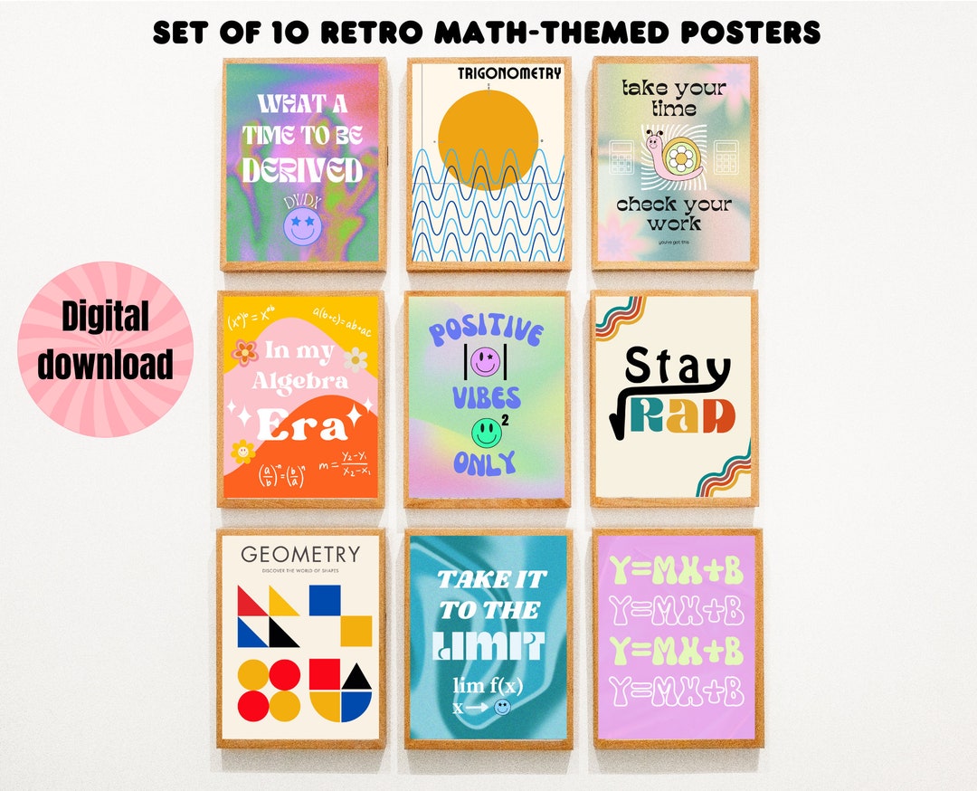 Set of 10 Groovy Retro Funky Trendy Math Printable Classroom Posters ...