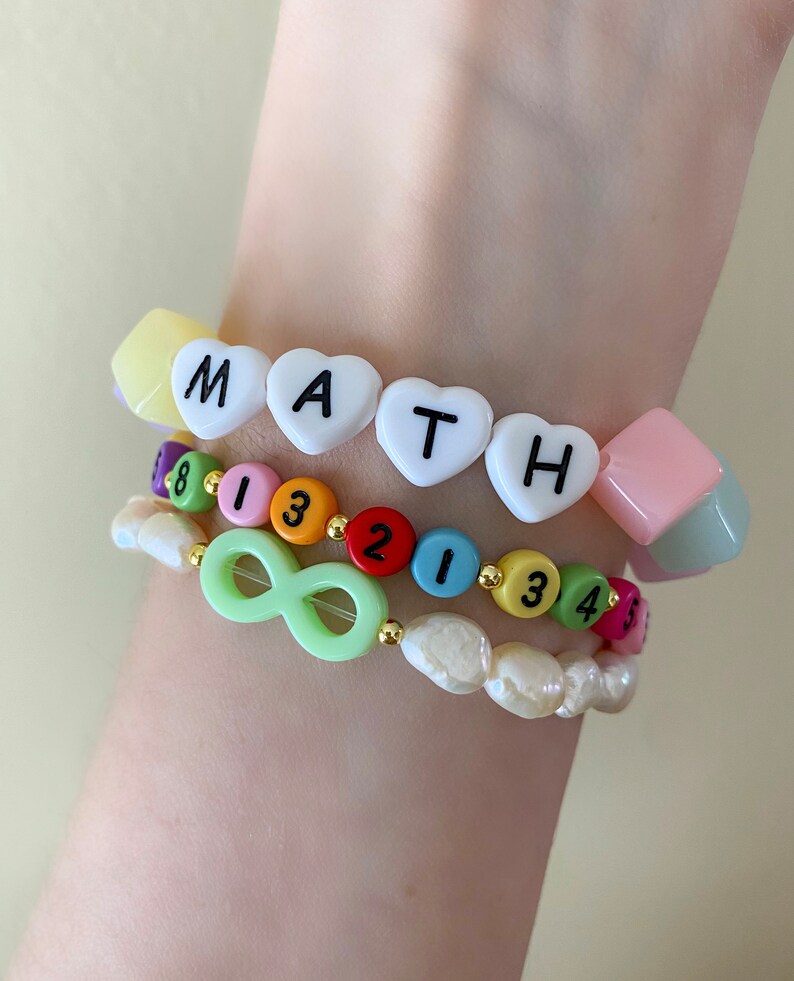 Fibonacci Sequence Bracelet, Golden Ratio Multicolor Gold Beaded ...