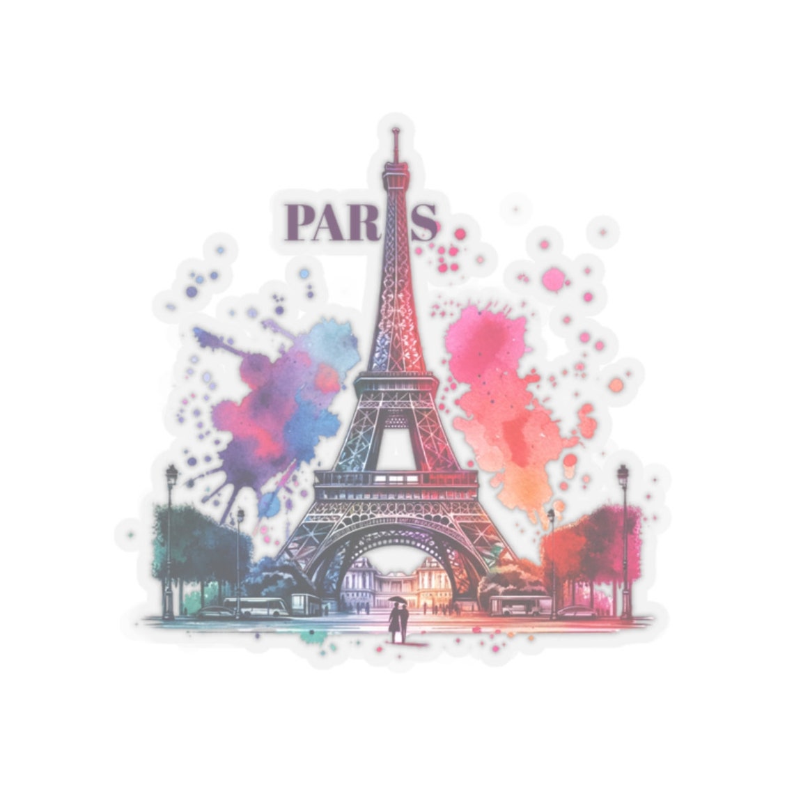 Vibrant, Splashy Eiffel Tower Paris Travel Sticker for Scrapbooks and ...