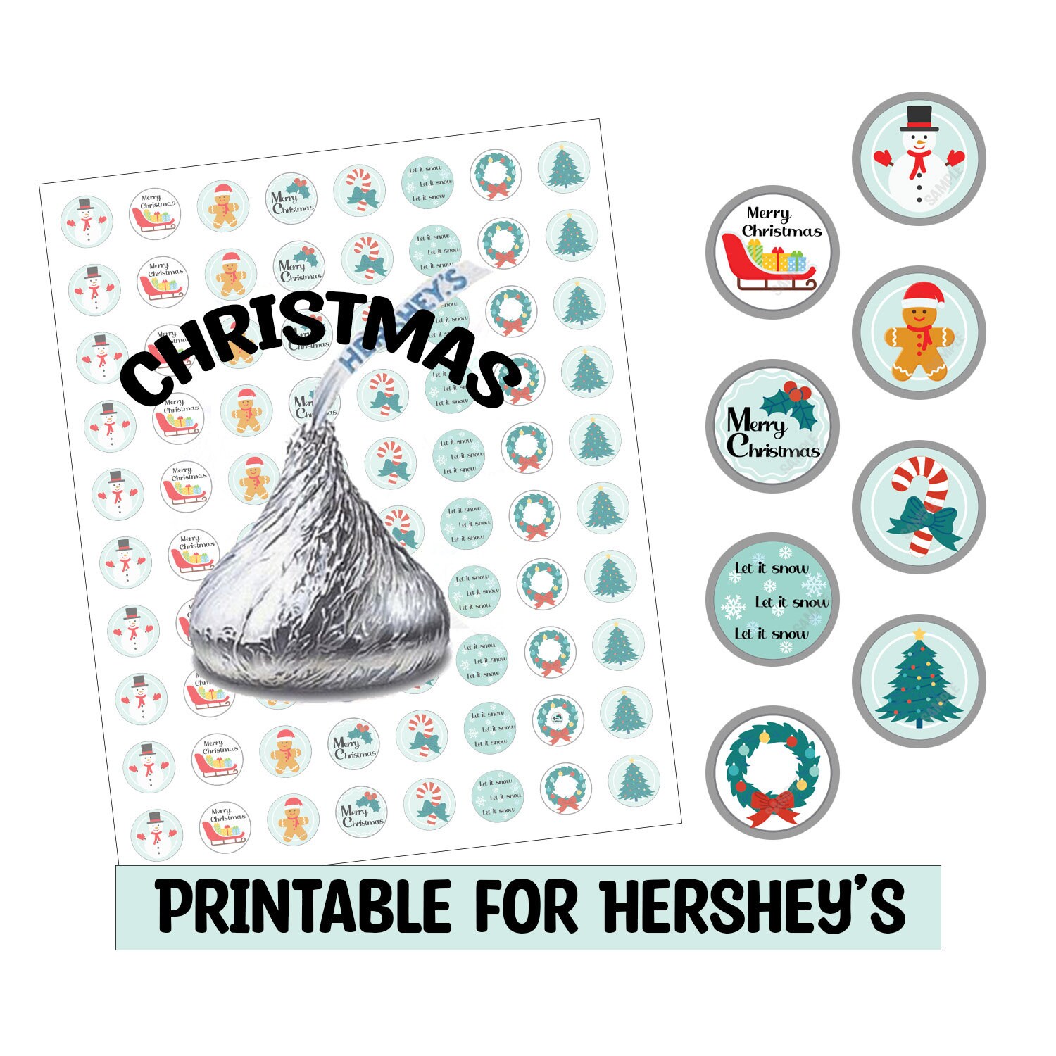Hershey Kiss Sticker Printable Christmas Pink Party - Etsy