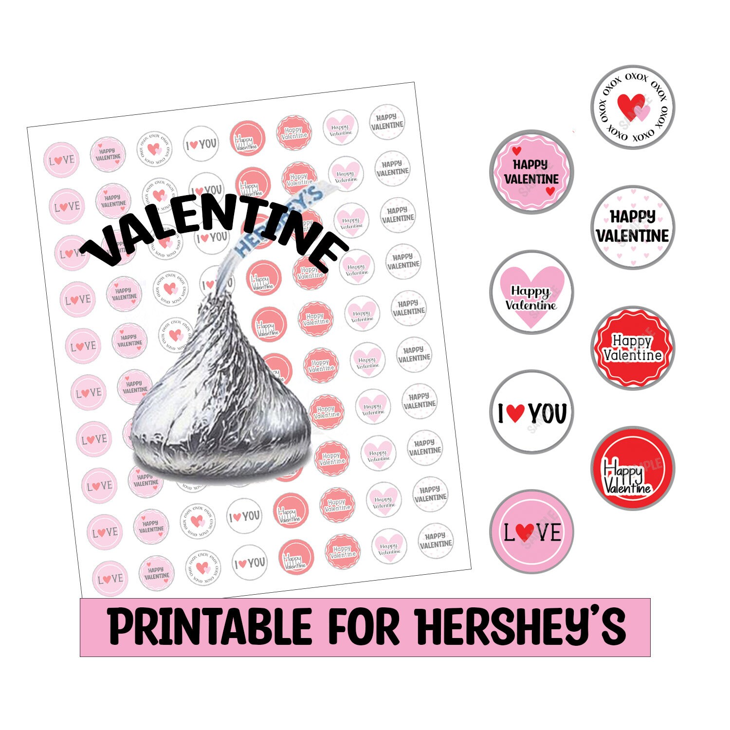 Hershey Kiss Sticker Printable Valentine's DAY Pink Party Supply by ...
