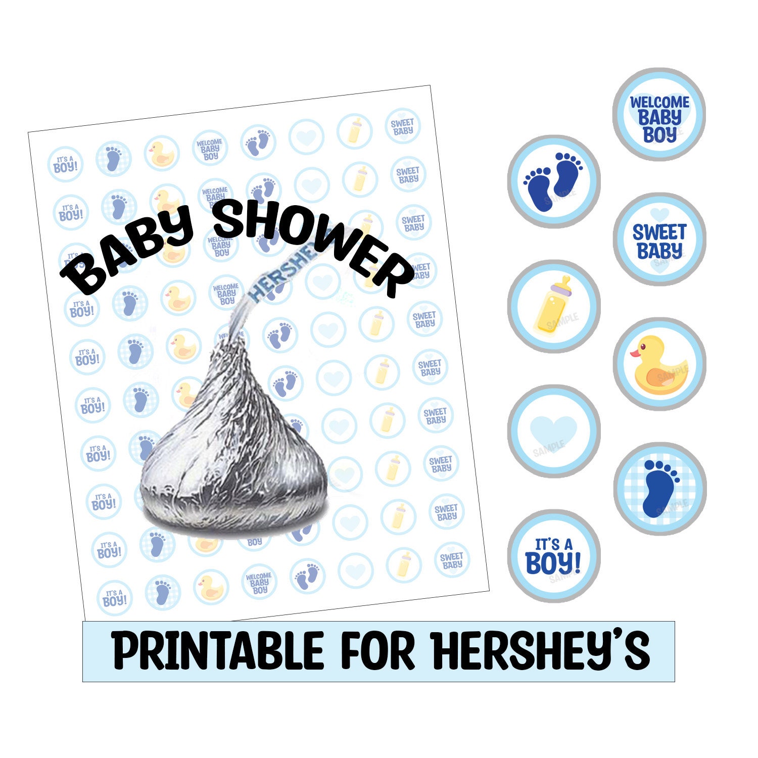 Hershey Kiss Sticker Printable Baby Shower Boy Blue Party Supply by ...